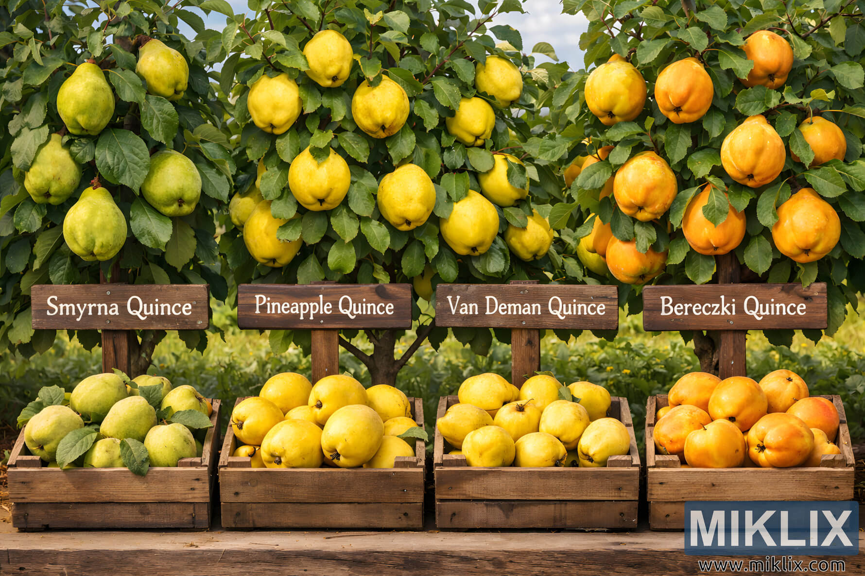 Image: Side-by-Side Comparison of Four Quince Varieties in a Sunny ...