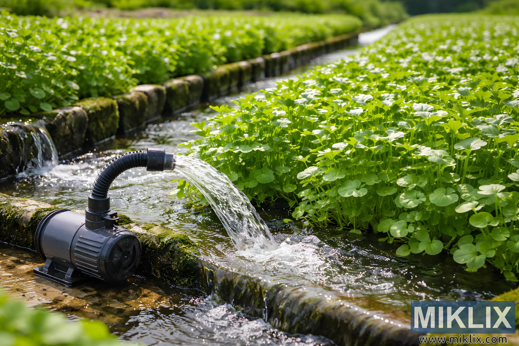 Immagine: Crescione coltivato in un canale di irrigazione a flusso ...